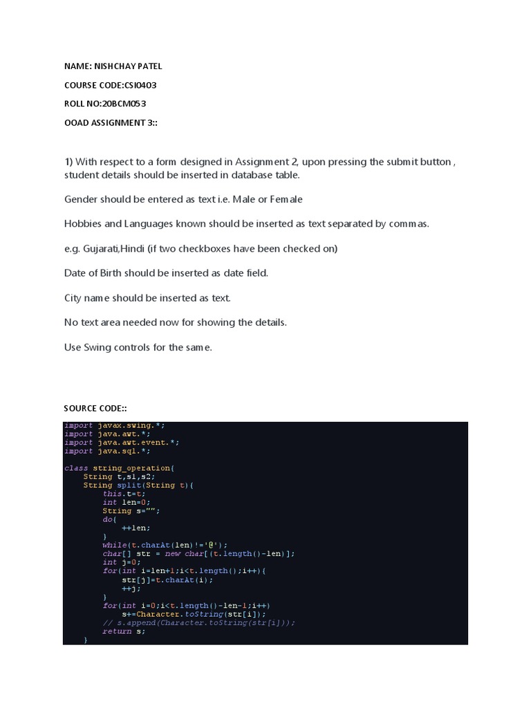 Registration Form Using Jdbc And Gui Pdf