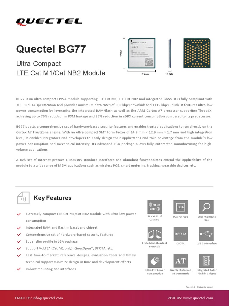 Quectel BG77 LPWA Specification V1.4 | PDF | Lte (Telecommunication ...