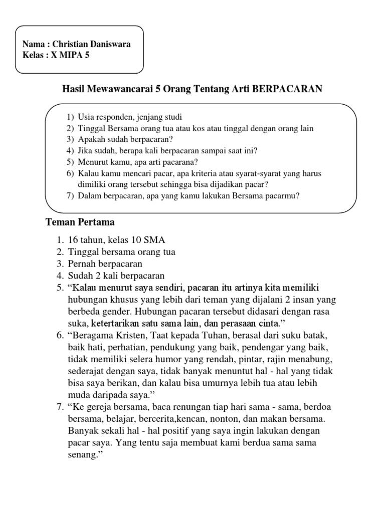 Hasil Mewawancarai 5 Orang Tentang Arti BERPACARAN | PDF