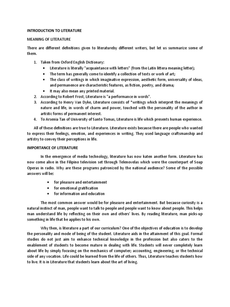 Introduction To Literature | PDF