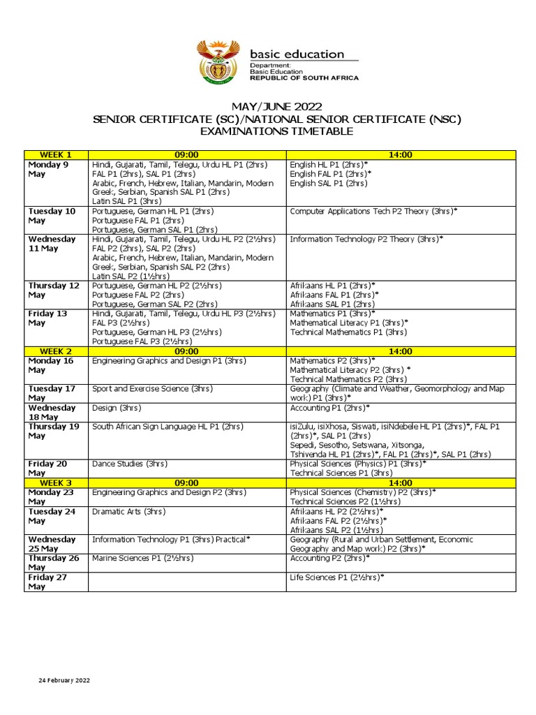 2022 June SC NSC Timetable | PDF | Languages | Foreign Language Studies