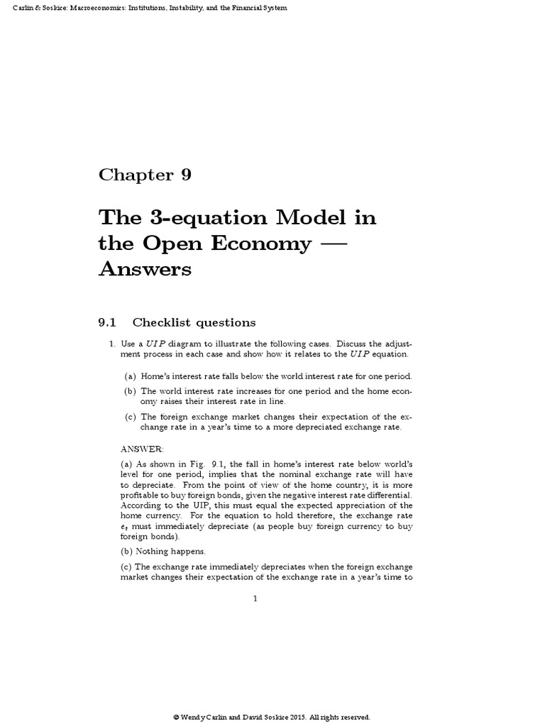The 3-Equation Model in The Open Economy - Answers: 9.1 Checklist ...