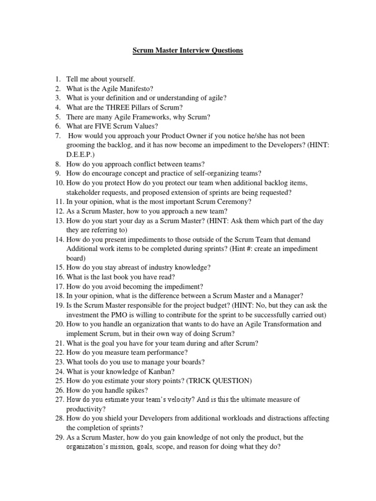 Scrum Master Interview Questions | PDF | Career & Growth