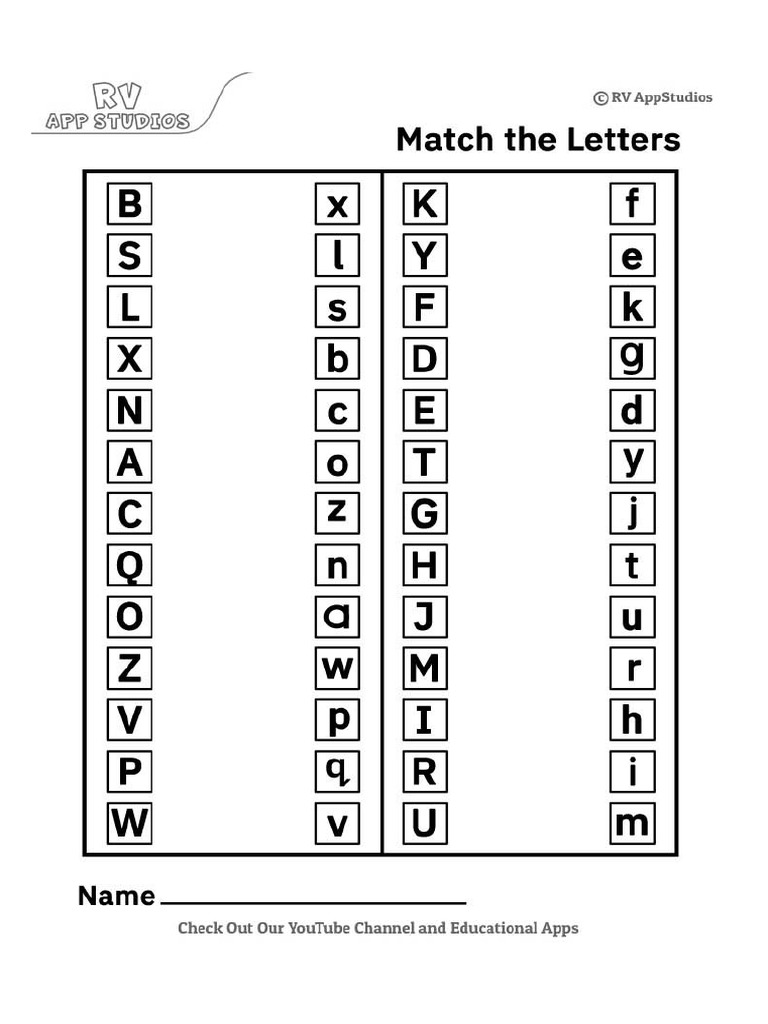 125 Free Printable Worksheets For Kids Alphabet Match Letters Worksheet ...