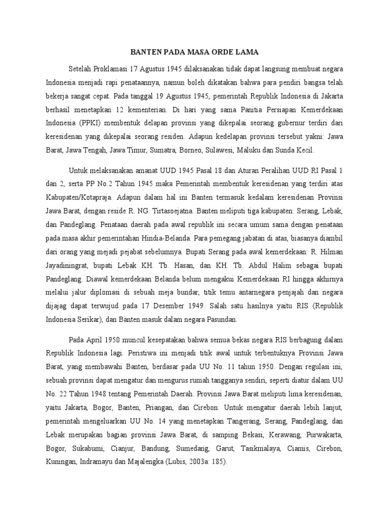 Banten Pada Masa Orde Lama | PDF