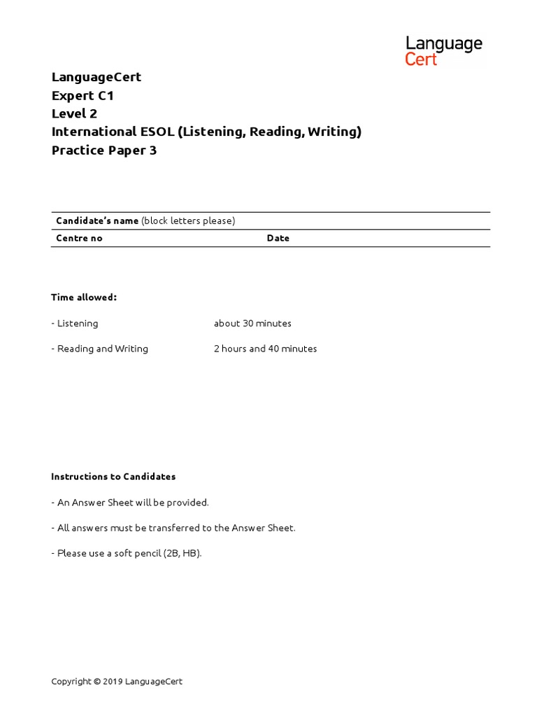 Languagecert Expert C1 Level 2 International Esol (Listening, Reading ...