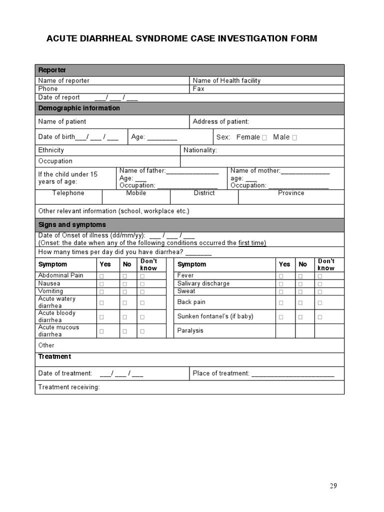 Acute Diarrheal Syndrome Case Investigation Form: Reporter | PDF ...