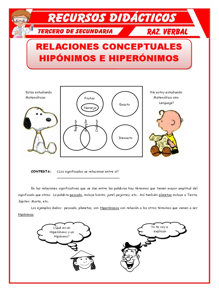 Hipónimos e Hipéronimos para Tercero de Secundaria | PDF | Artes del ...