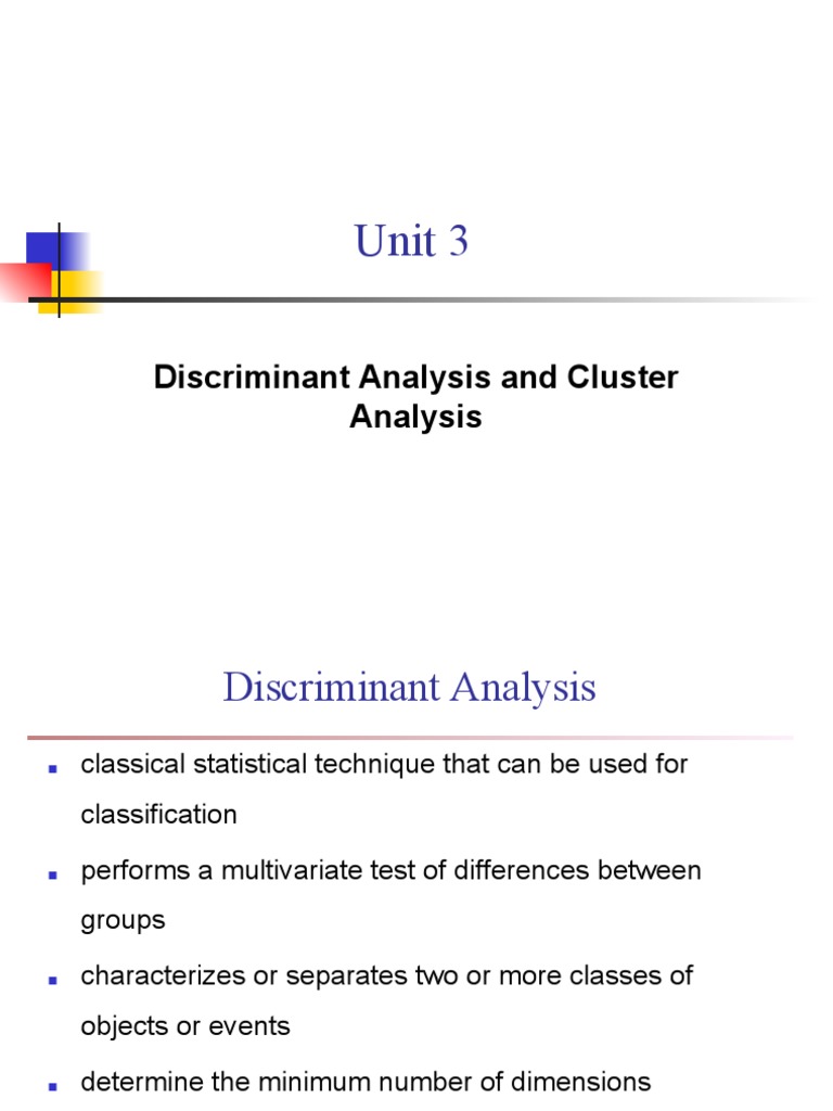 Unit 3: Discriminant Analysis and Cluster Analysis | PDF
