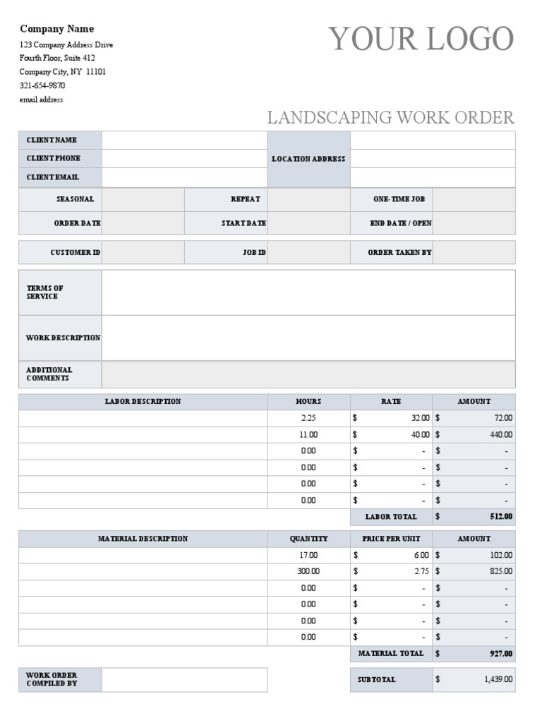 Your Logo: Landscaping Work Order | PDF | Taxes | Market (Economics)
