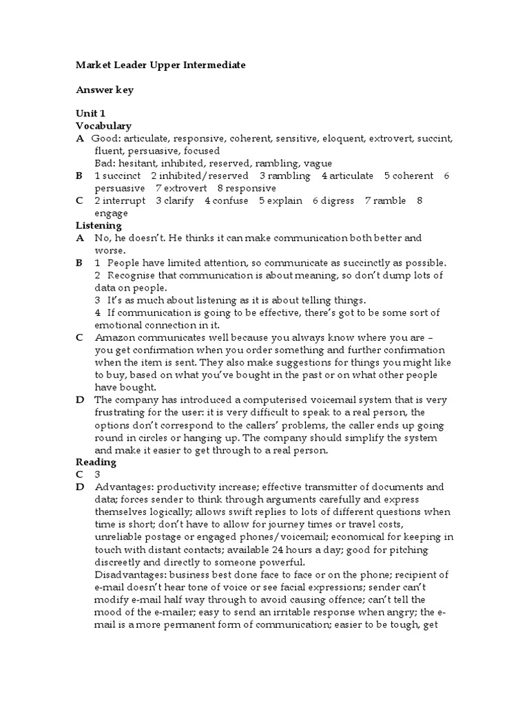 Extra Upper Intermediate Answer Key | PDF
