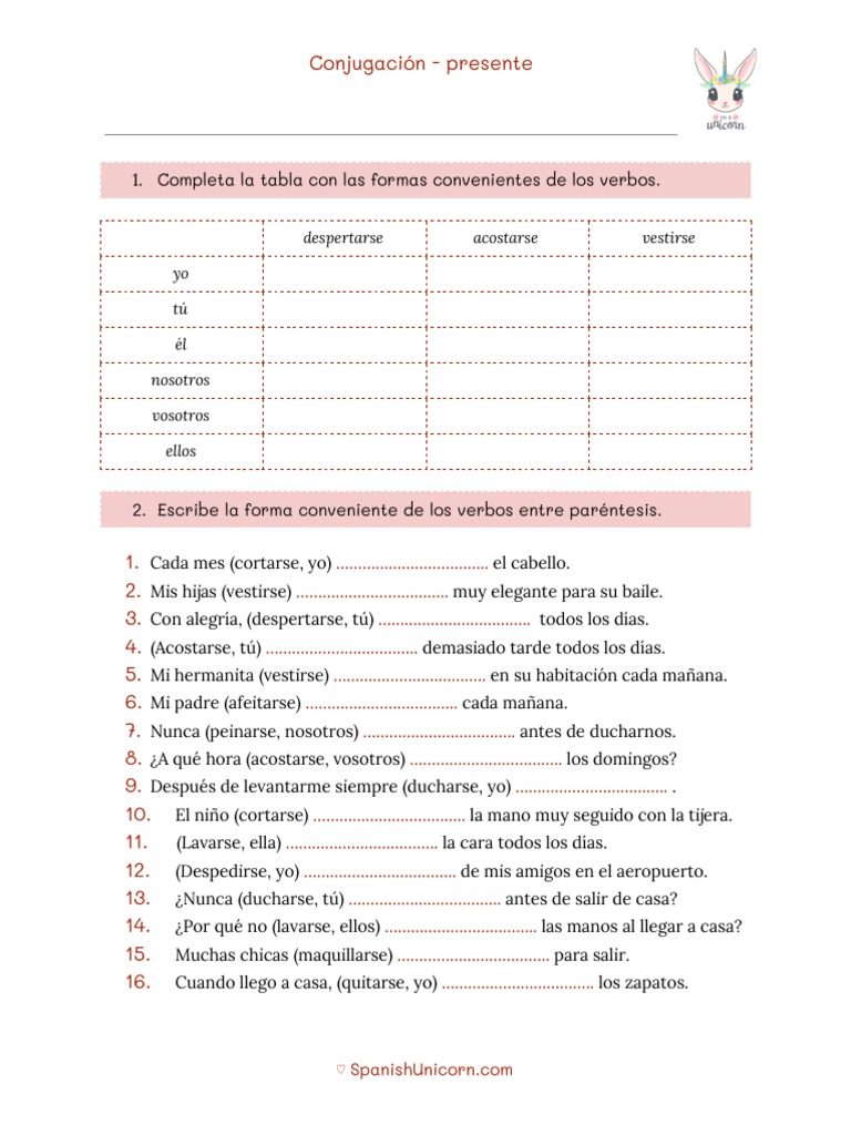 Verbos Reflexivos-Ejercicios PDF | PDF