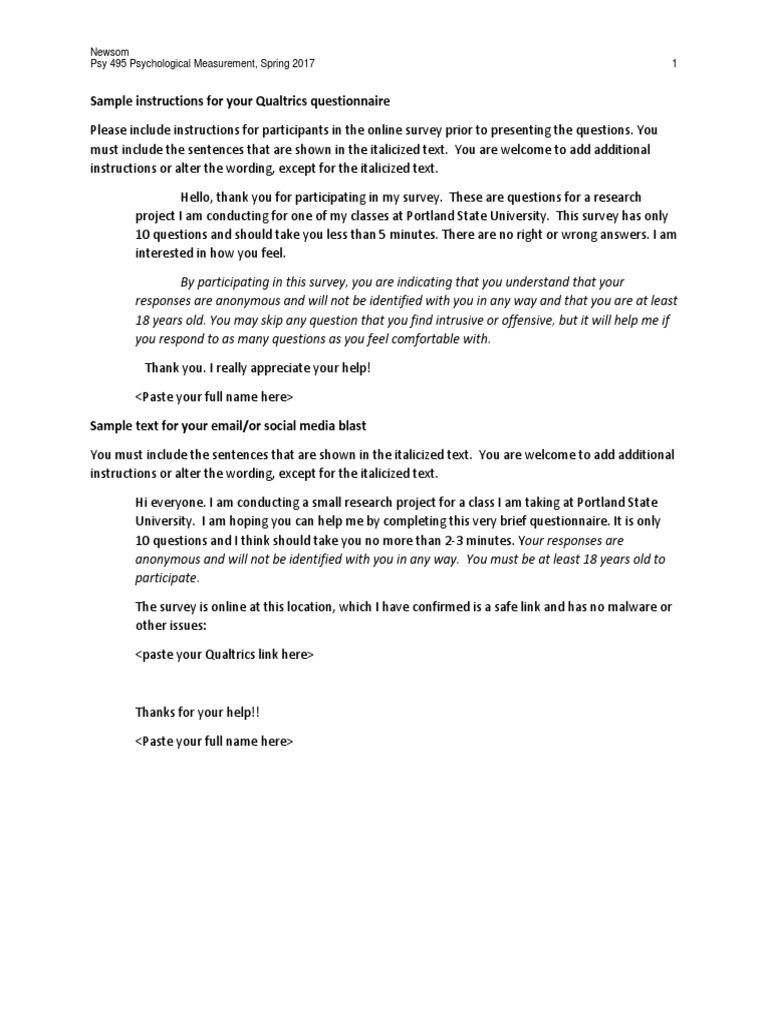 Ho - Survey Instructions | PDF