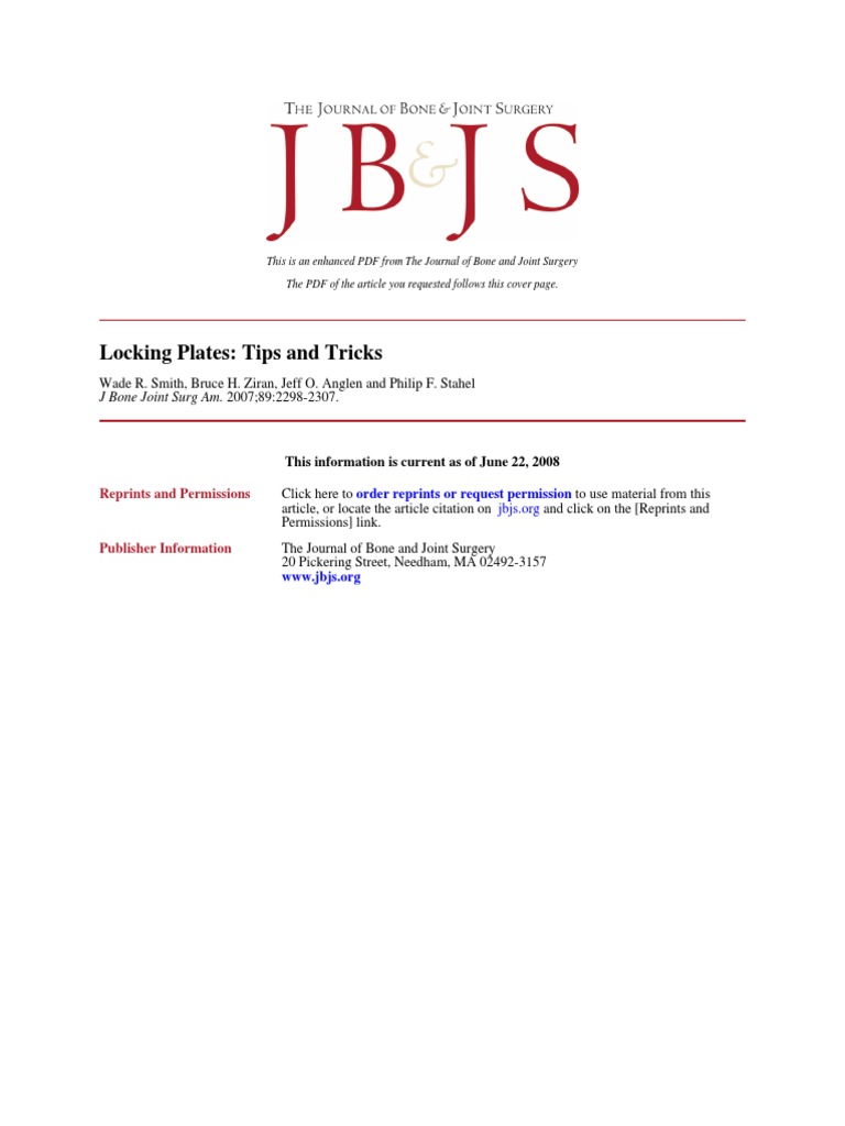 4.locking Plates Tips and Tricks-JBJS Am. 2007 89-2298-307 | PDF ...
