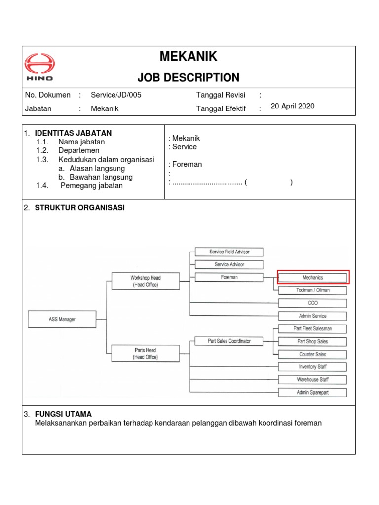 06.MEKANIK JobDesc Sop v.3 | PDF