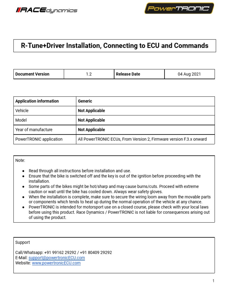 R-Tune+Driver Installation, Connecting To ECU and Commands: Document ...