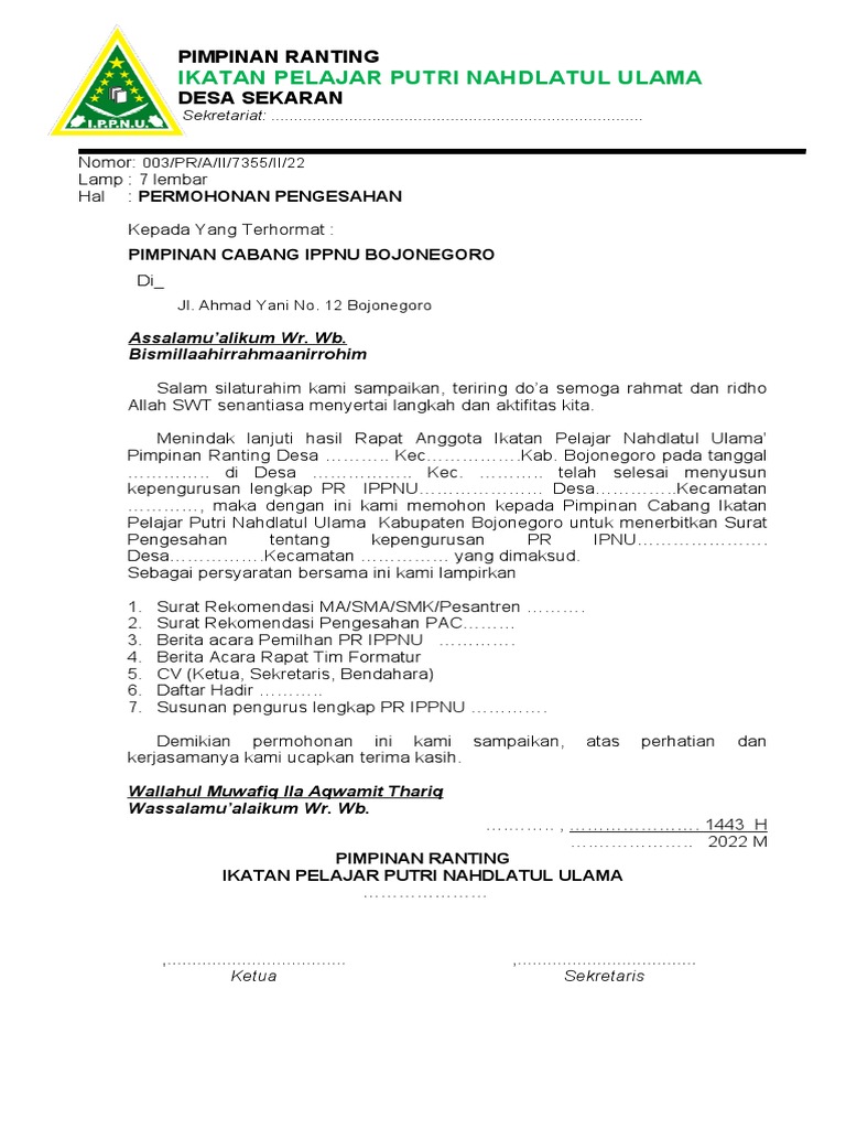 Pengajuan SP RANTING IPPNU | PDF