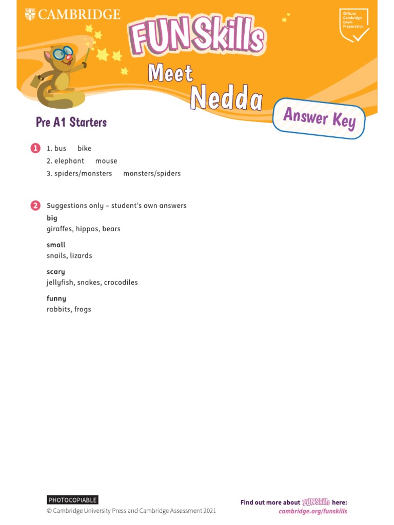 4 - Pre A1 Starters Nedda Worksheet - Answer Key | PDF