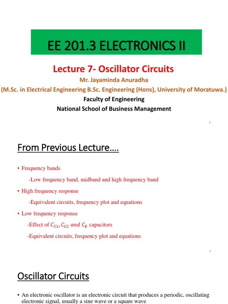 Ee 201 3 Electronics Ii Lecture 7 Oscillator Circuits Descargar