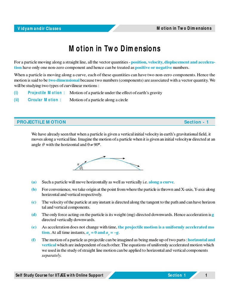 Motion in 2D Notes Iit Jee | PDF | Acceleration | Mechanical Engineering