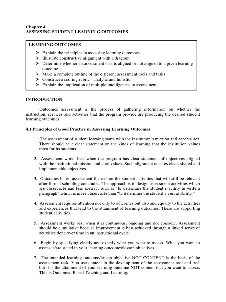 Assessing Student Learning Outcomes | PDF | Educational Assessment ...