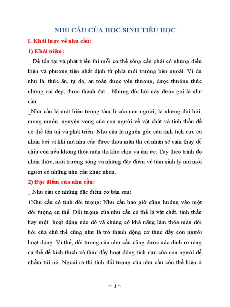 Nhu cầu và tính cách học sinh tiểu học | PDF