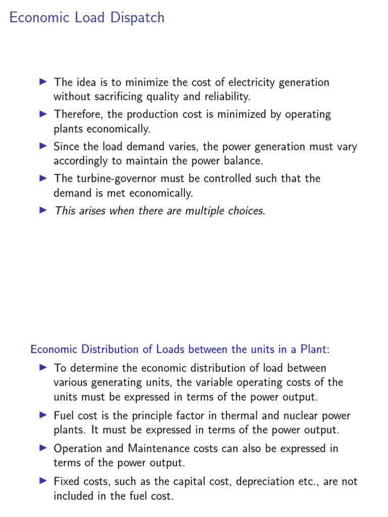 Economic Load Dispatch Pdf Mathematical Optimization Electricity Generation