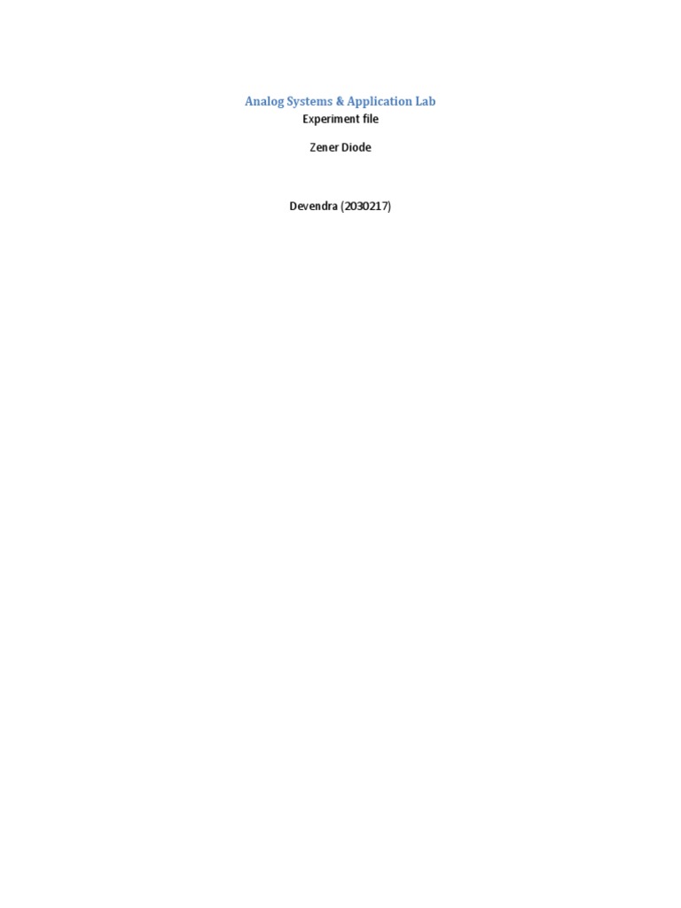 Analog Systems & Application Lab: Experiment File Zener Diode | PDF