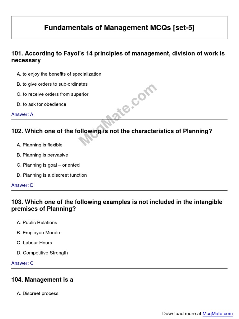 Management MCQs Set 5 | PDF | Cognitive Science | Business