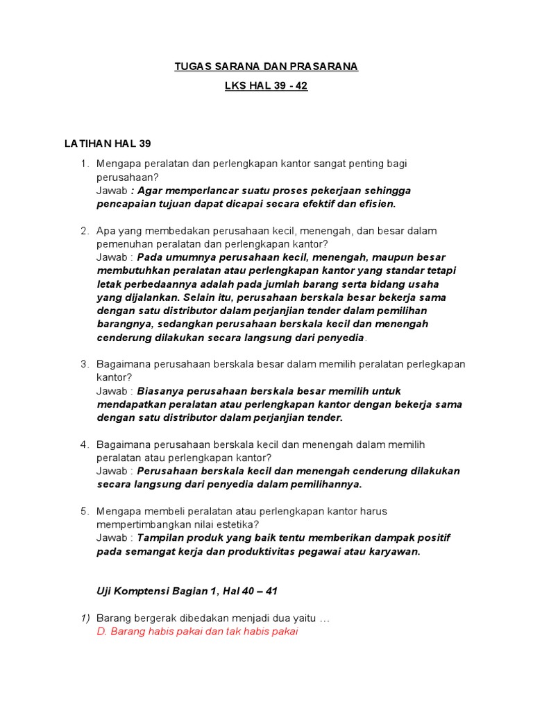 Tugas LKS Sarana Dan Prasarana Xi Otkp 2) | PDF