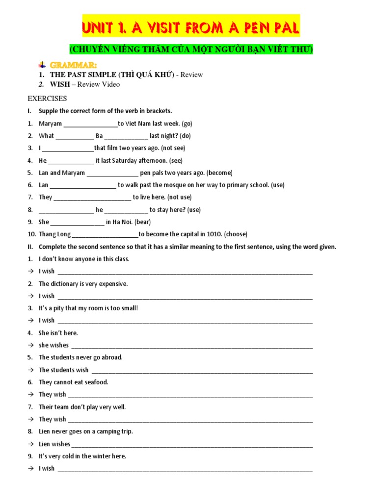 Past Simple and Wish Exercises | PDF