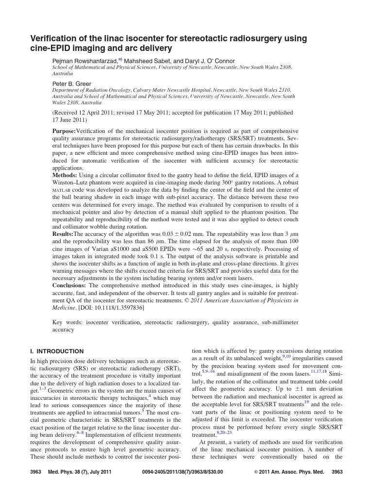 Verification of The Linac Isocenter For Stereotactic Radiosurgery Using ...