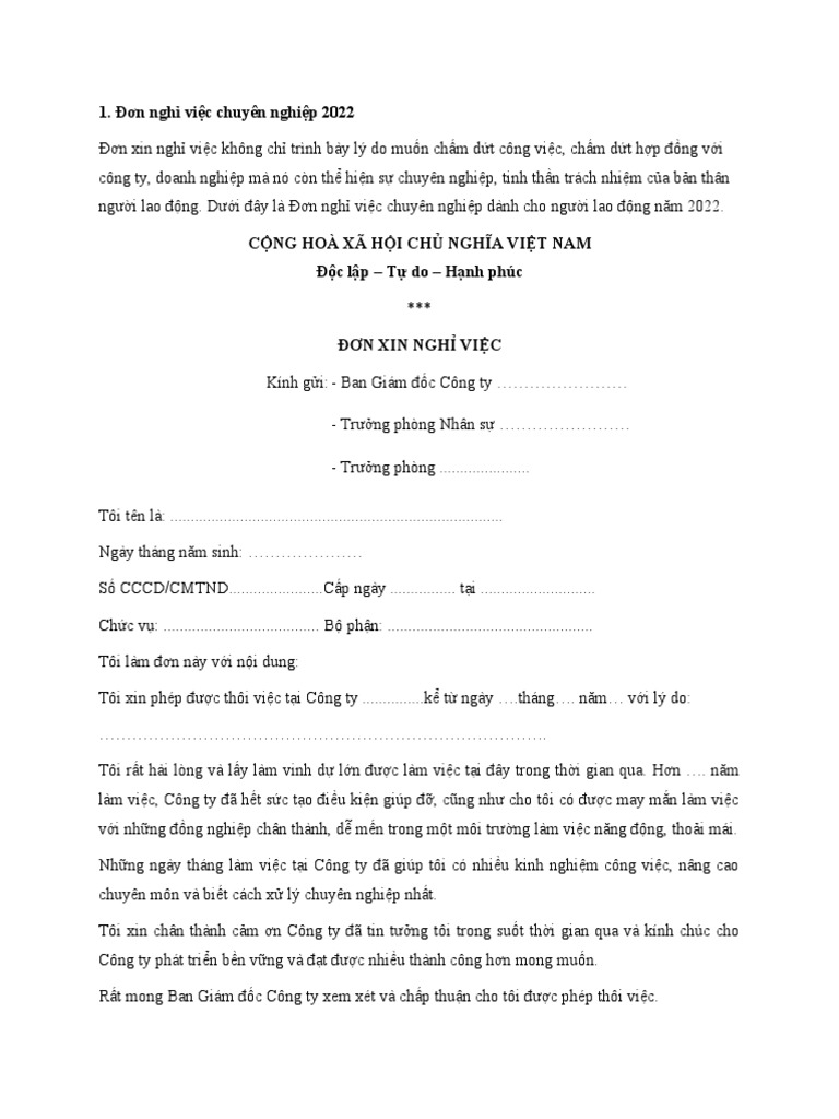 Don Xin Nghi Viec | PDF