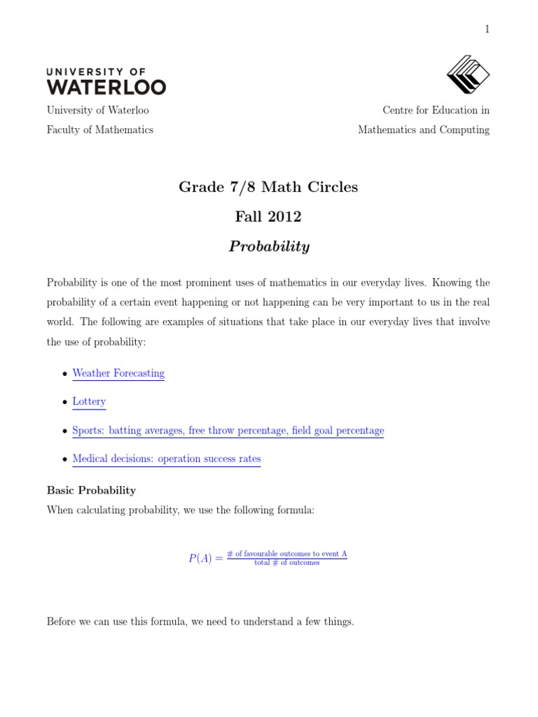 Grade 7/8 Math Circles Fall 2012 Probability: Weather Forecasting ...