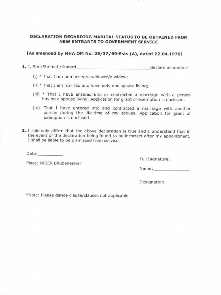 Declaration of Marital Status | PDF