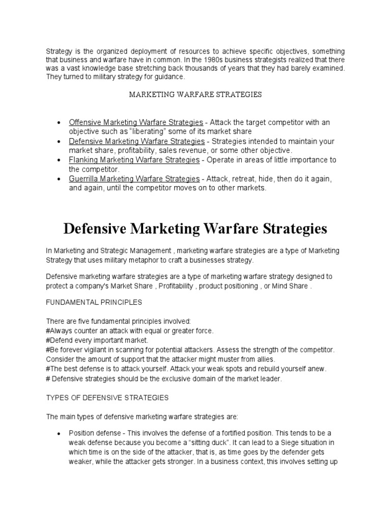 Defensive Marketing Warfare Strategies | PDF | Business | Marketing