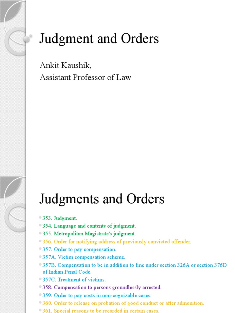 Judgment and Orders: Ankit Kaushik, Assistant Professor of Law | PDF ...