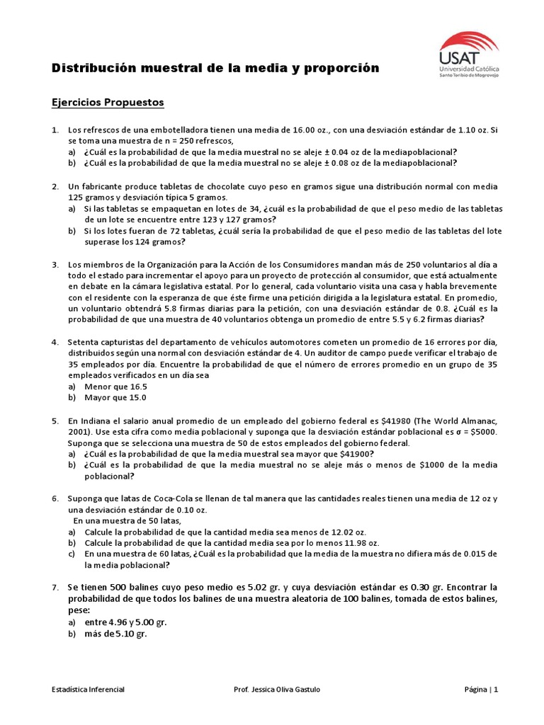 4.Ejercicios propuestos de distribución muestral | PDF