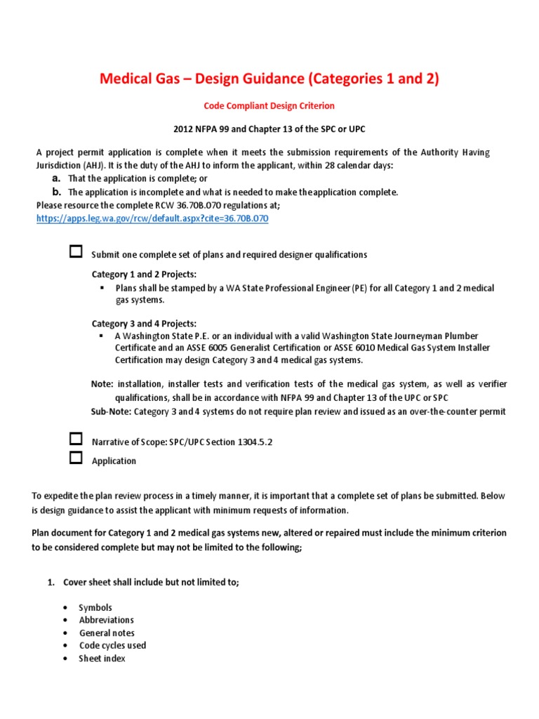 Medical Gas - Design Guidance (Categories 1 and 2) : Code Compliant ...