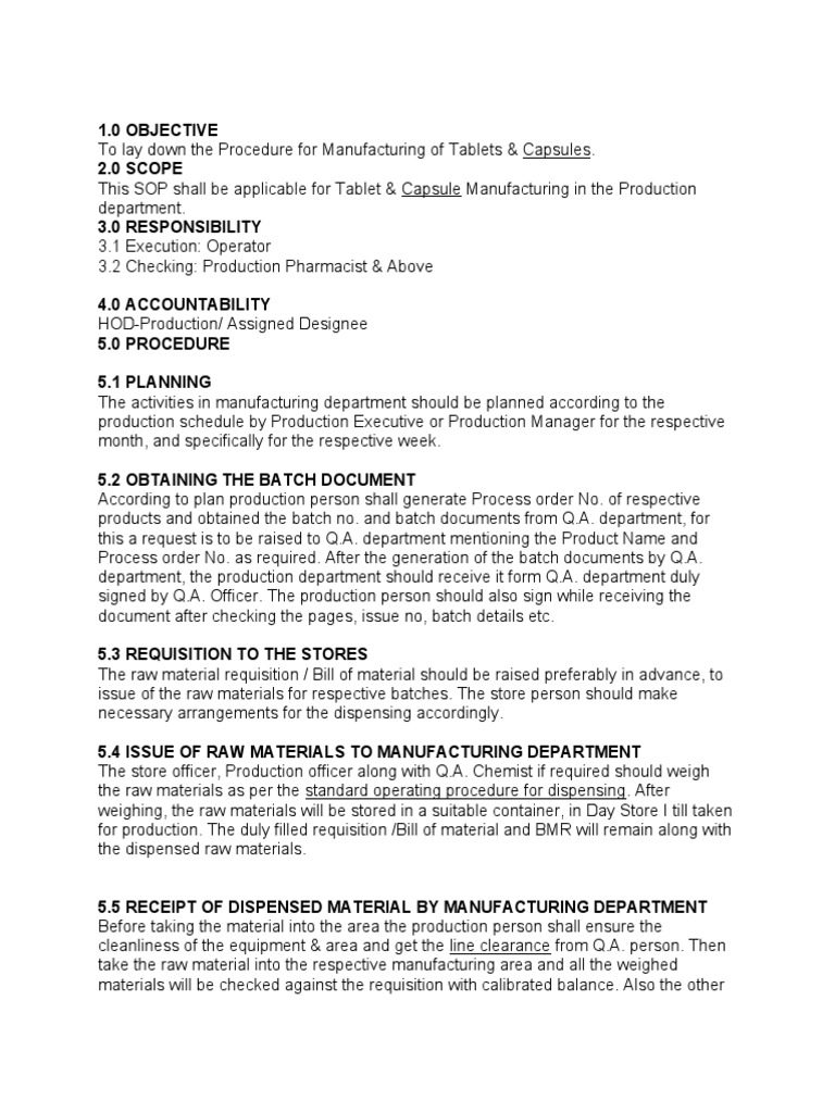 Sop of Tablet & CApsule | PDF | Quality Assurance | Tablet (Pharmacy)