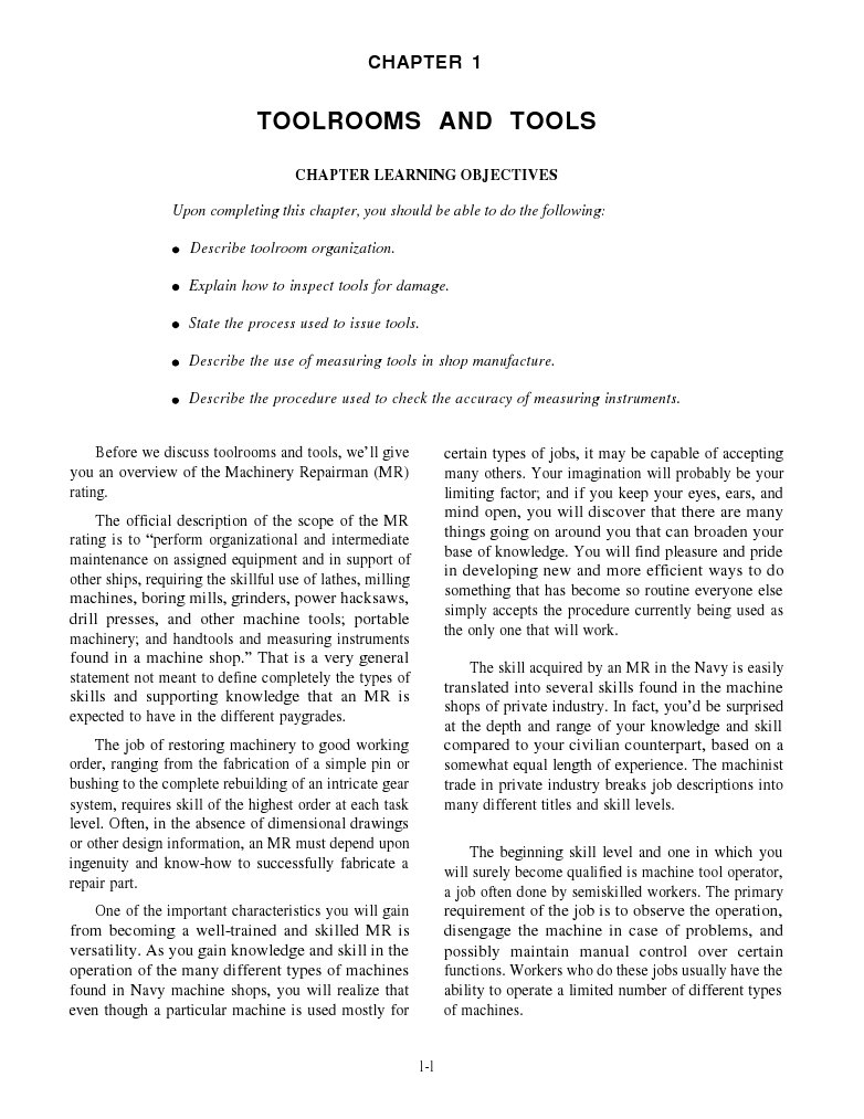 Toolrooms and Tools: Chapter Learning Objectives | PDF | Gear ...