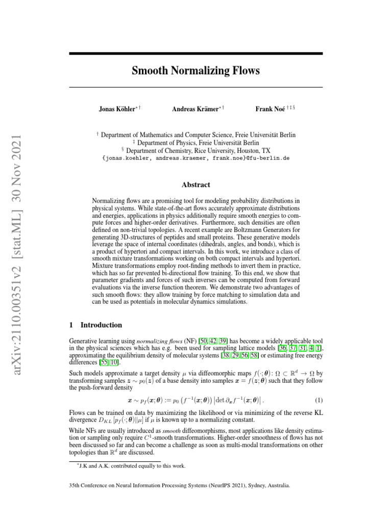 Smooth Normalizing Flows: J.K and A.K. Contributed Equally To This Work ...