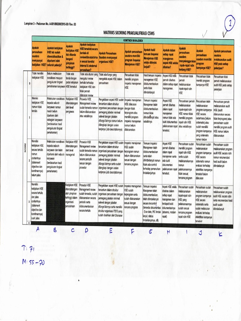 Matrix Scoring CSMS | PDF
