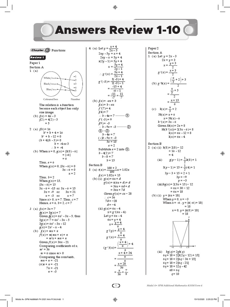 Modul A - SPM AddMath F4 2021 Answers Review | PDF