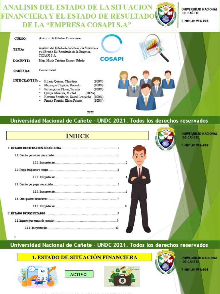 Analisis Del Estado de La Situacion Financiera y El Estado de Resultado de La "Empresa Cosapi S ...