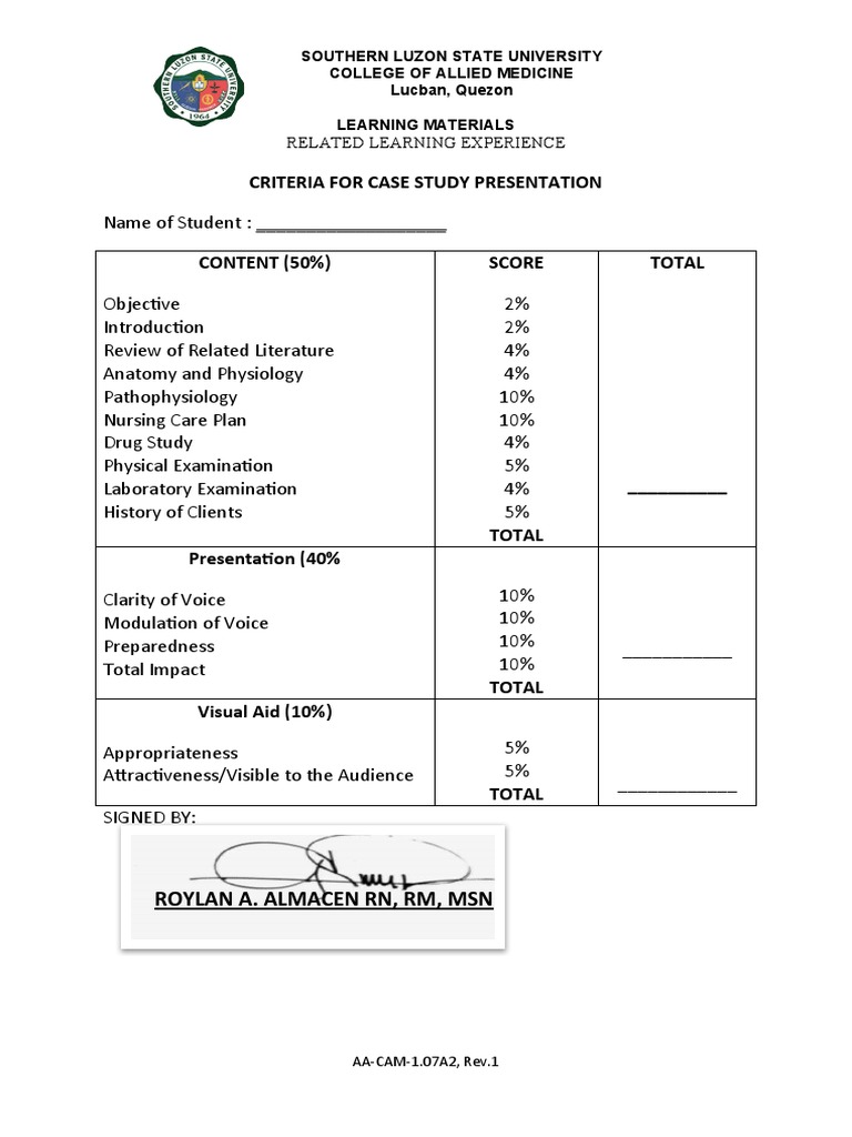Criteria For Case Study Presentation | PDF