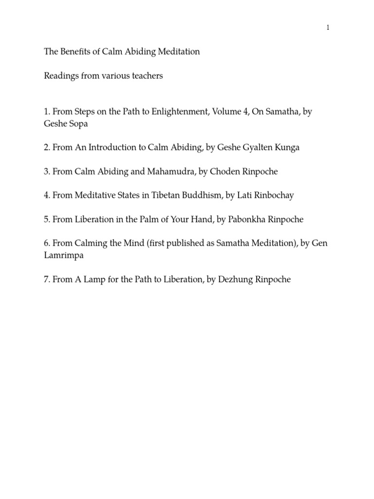 The Benefits of Calm Abiding Meditation, by Various Teachers | PDF ...