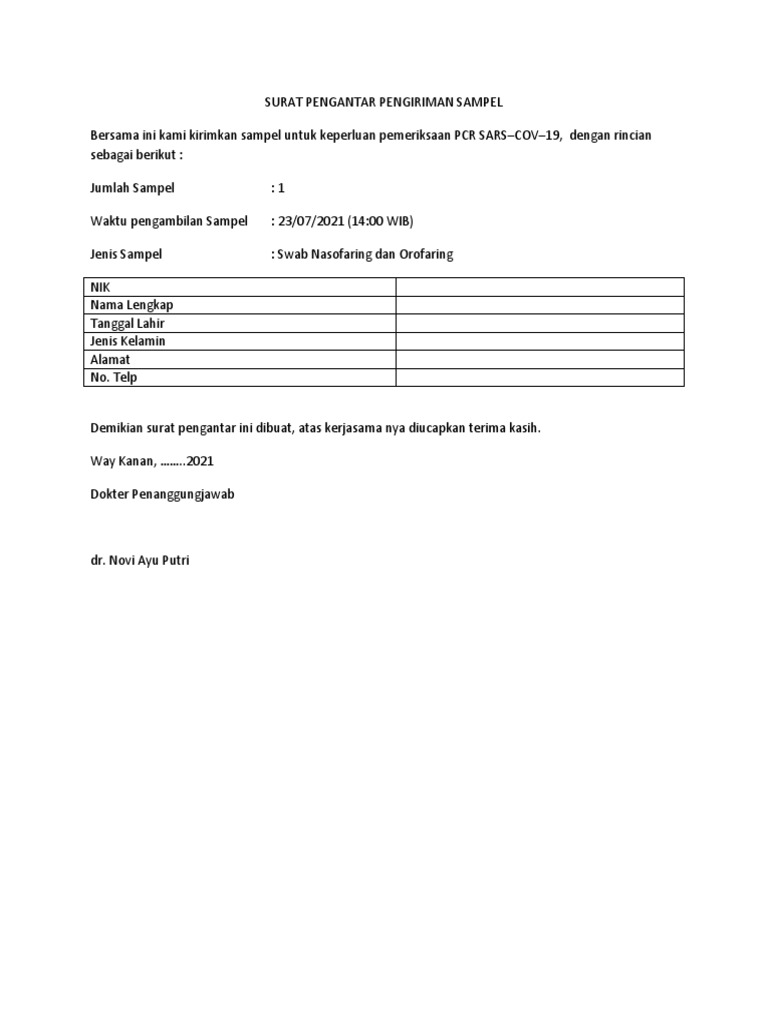 Surat Pengantar Pengiriman Sampel | PDF