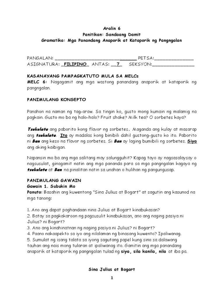 q3 Melc 6 Panandang Anaporik at Kataporik | PDF