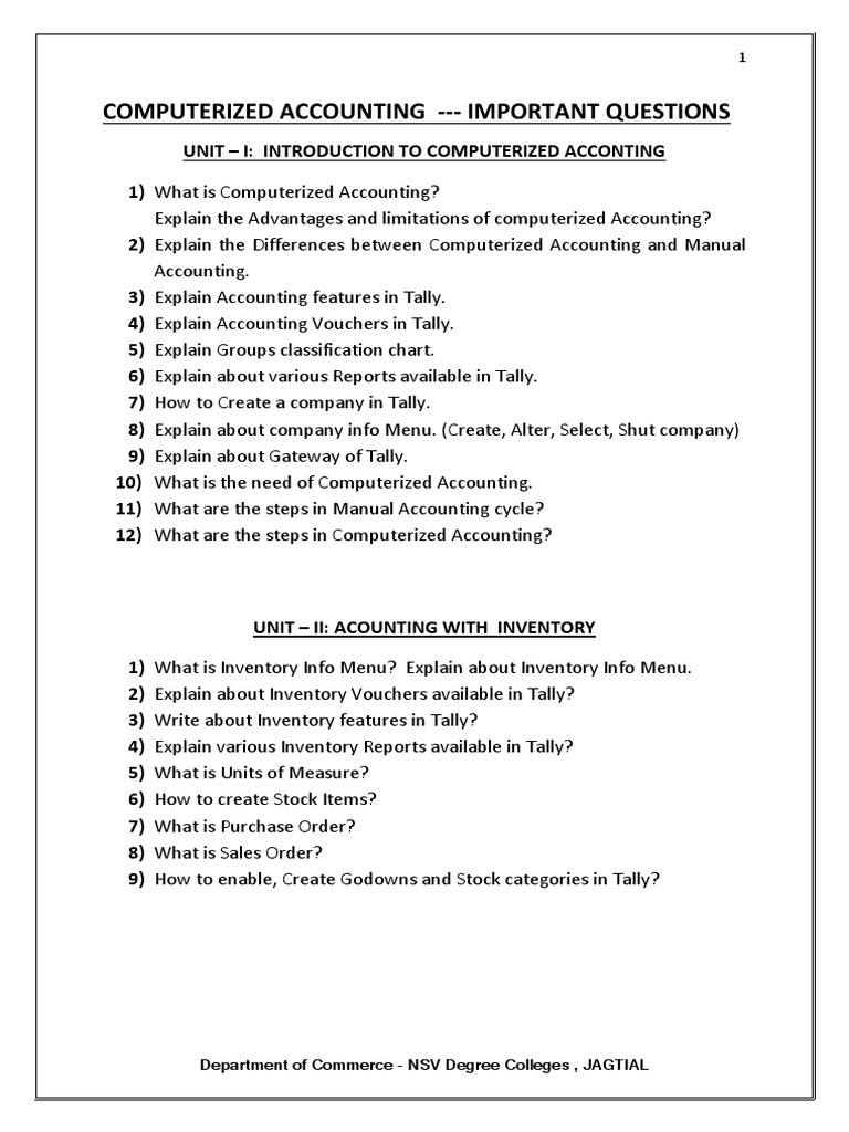 Computerized Accounting Imp Questions | PDF | Inventory | Value Added Tax